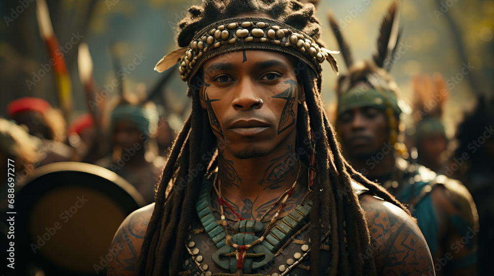 Photo South African Zulu Drummer in Traditional Regalia, Lila Patel ...