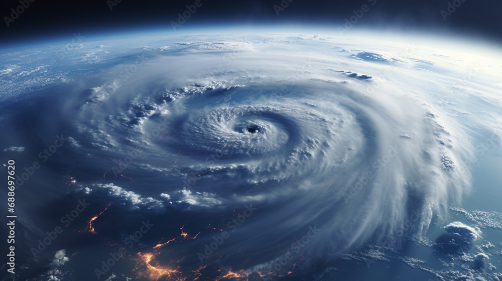 Hurricane from space. Satellite view. Super typhoon over the ocean. ai ...