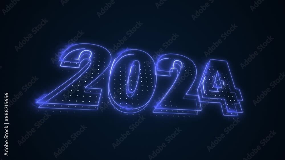 Neon Blue 2024 Year Icon 3D Outline Loop Background. Neon Blue Colored ...