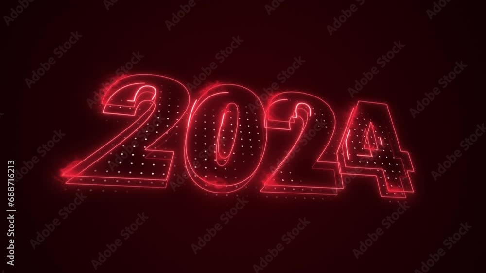 Neon Red 2024 Year Icon 3D Outline Loop Background. Neon Red Colored ...
