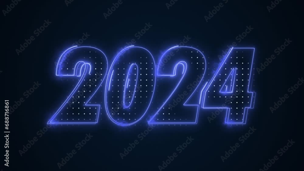 Neon Blue 2024 Year Icon 3D Outline Loop Background. Neon Blue Colored ...