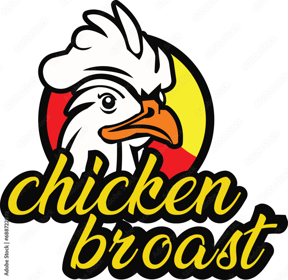 Chicken broast logo design. Flat style logo vector. Simple chicken head ...