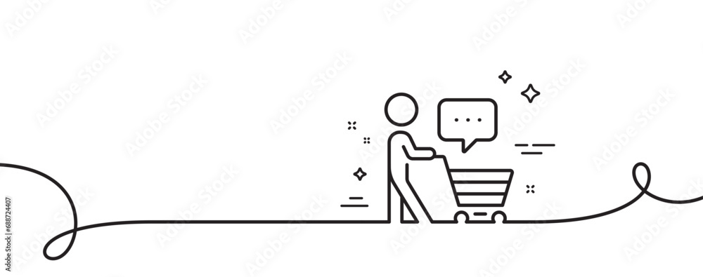 Buyer with shopping cart line icon. Continuous one line with curl ...