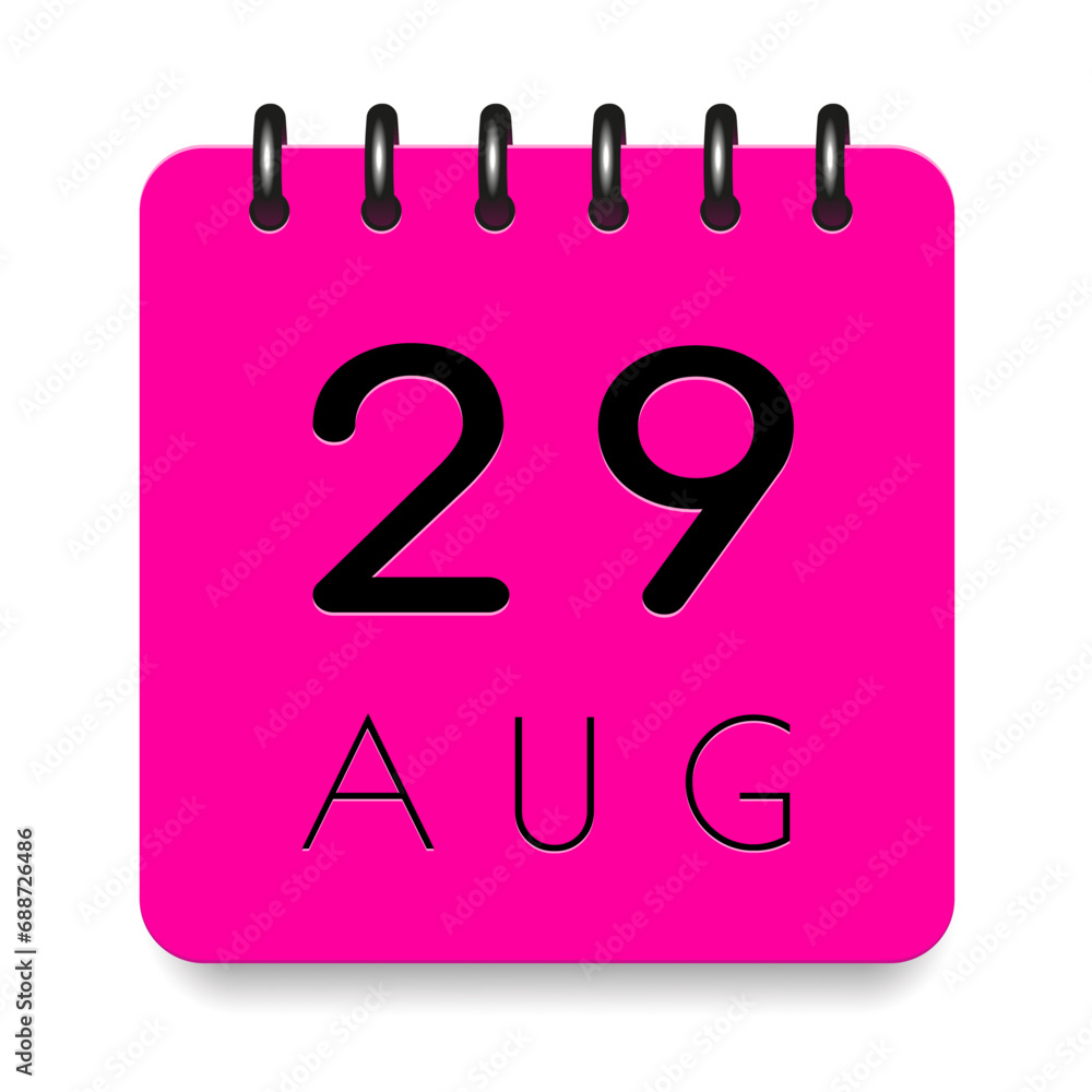 29 day of the month. August. Pink calendar daily icon. Black letters ...