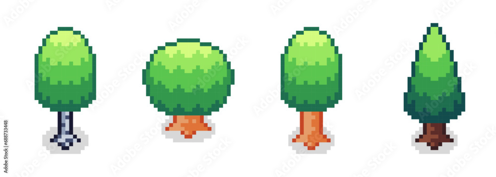 Set of pixel art trees for retro games. Vegetation elements for filling ...