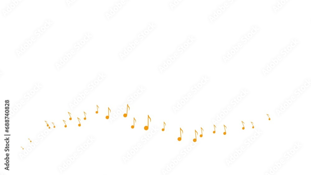 Animated orange notes fly from left to right. A wave of flying notes ...