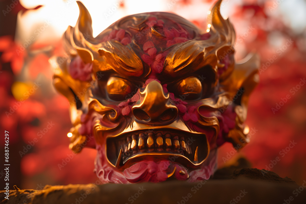 Japanese oni mask with sakura details. Sakura. japanese culture. Stock ...