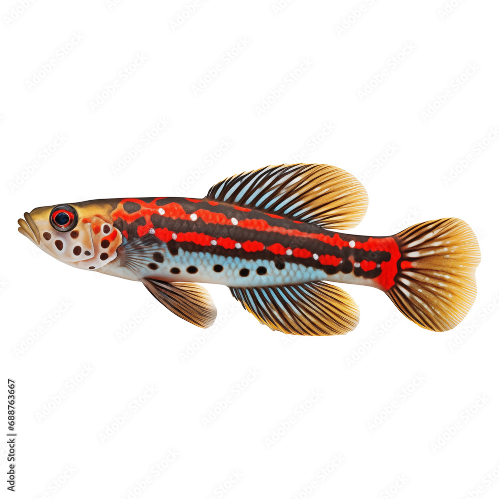 Multicolored aquarium fish on a transparent background, side view. The ...