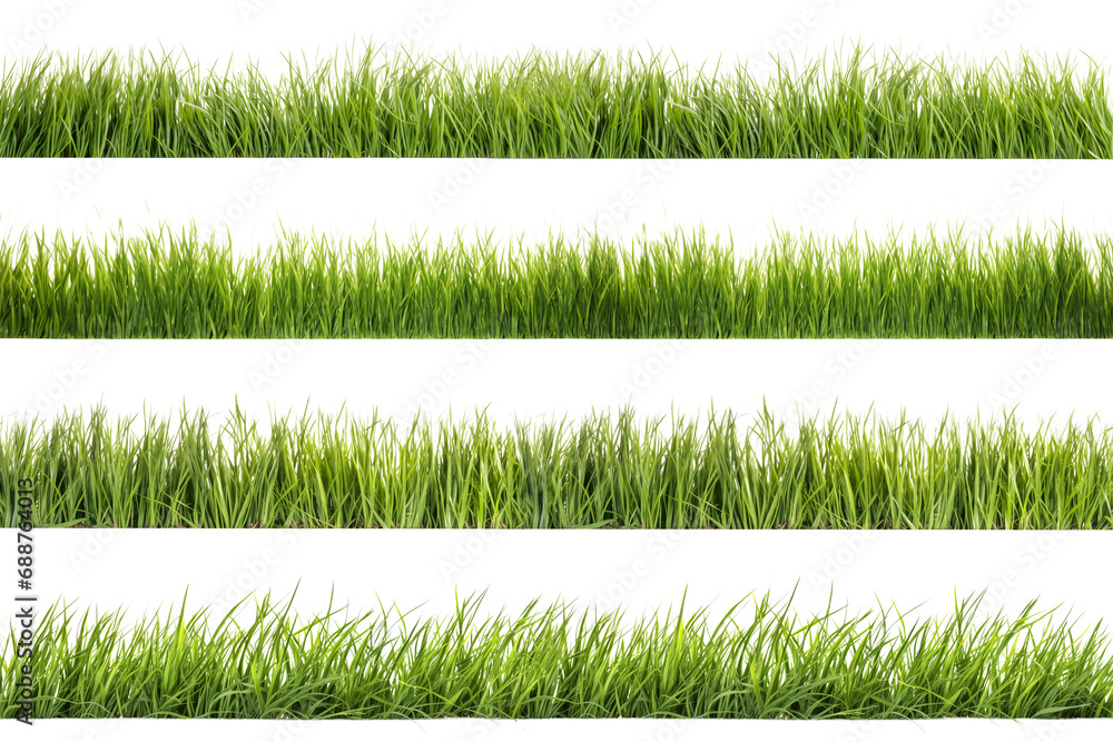 A set of long horizontal stripes of green grass cut out on a ...
