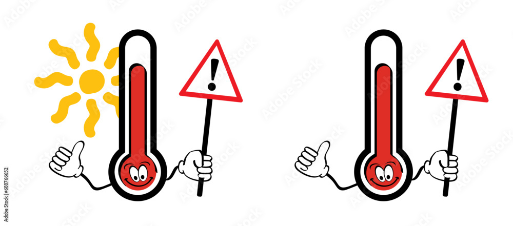 Caution, summer concept. Warning high temperature signboard ...