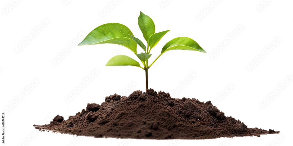 Young green plant growing out of black soil, cut out Stock Photo ...