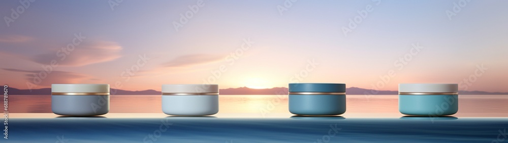 A trio of cylindrical natural body butter containers, aligned ...