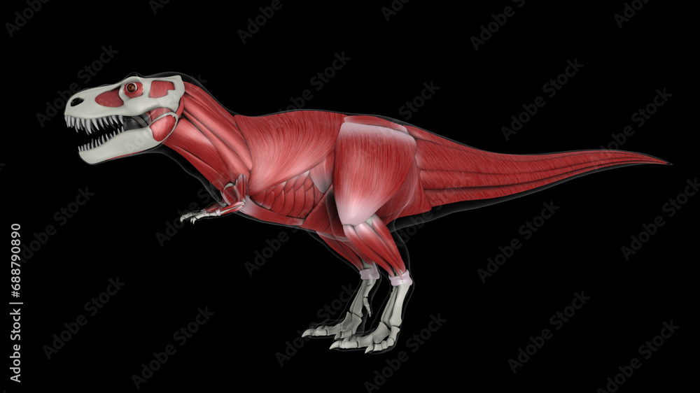 Muscular system of Tyrannosaurus rex, side view. Stock Illustration ...
