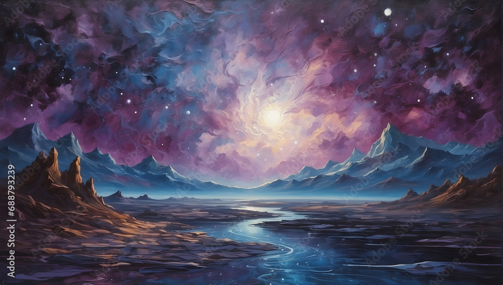 Abstract artwork capturing the mystique of the night sky, with deep ...
