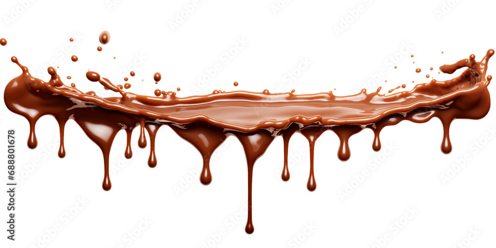 Pouring chocolate dripping from above, positioned at top wide, isolated ...