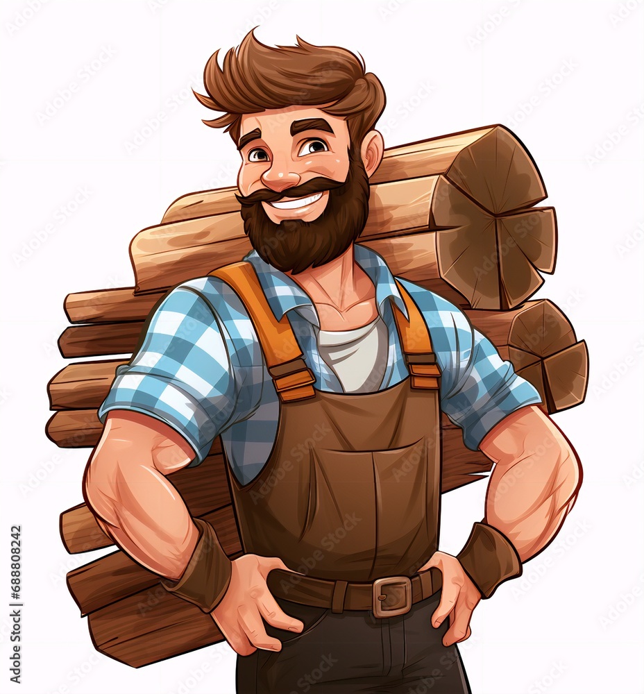 lumberjack cartoon with a smile, in the style of animated gifs, white ...