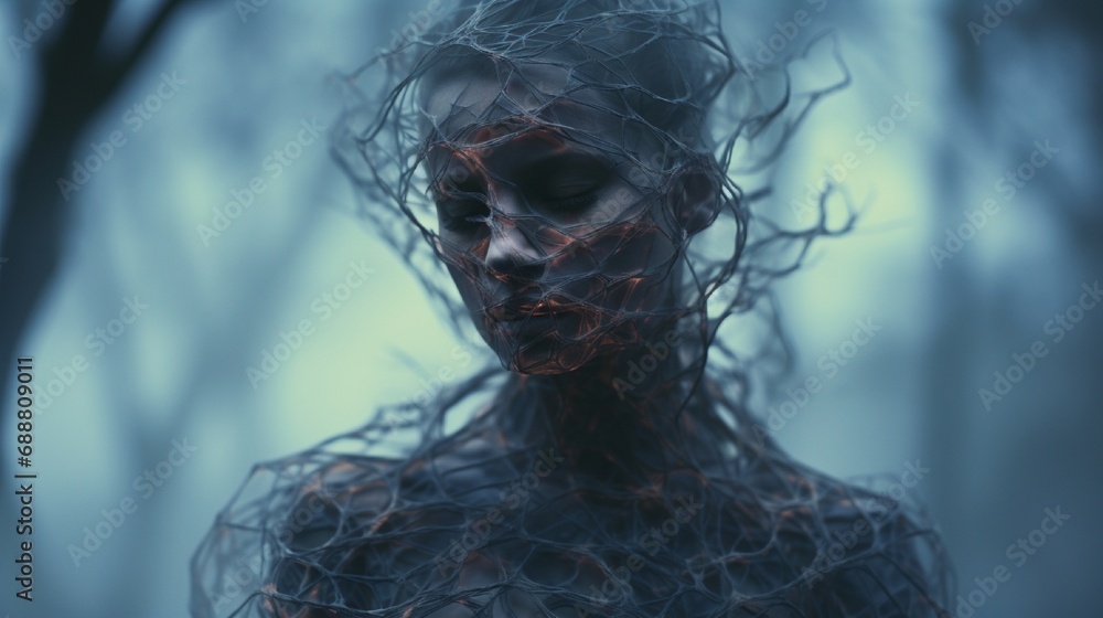 A double exposure photograph meticulously capturing the texture of skin ...