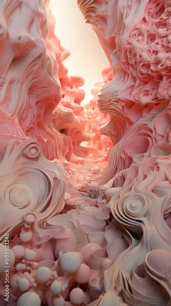 Visualize a piece of contemporary art that represents a natural, porous ...