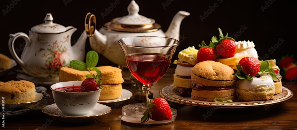 Classic British afternoon tea with variety of pastries and sandwiches ...