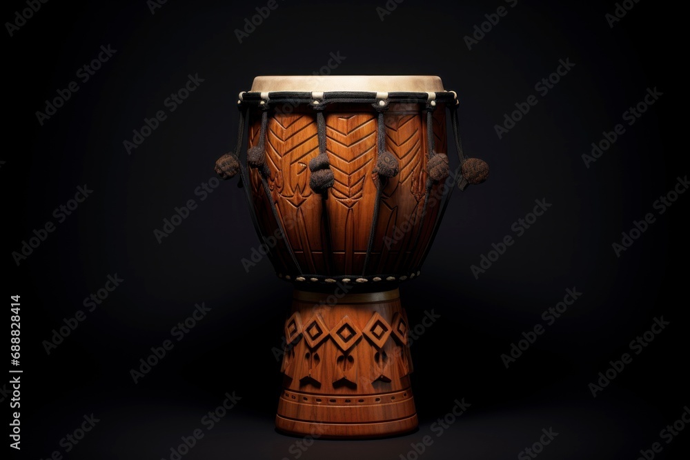 Djembe drum on black background. Traditional percussion musical ...