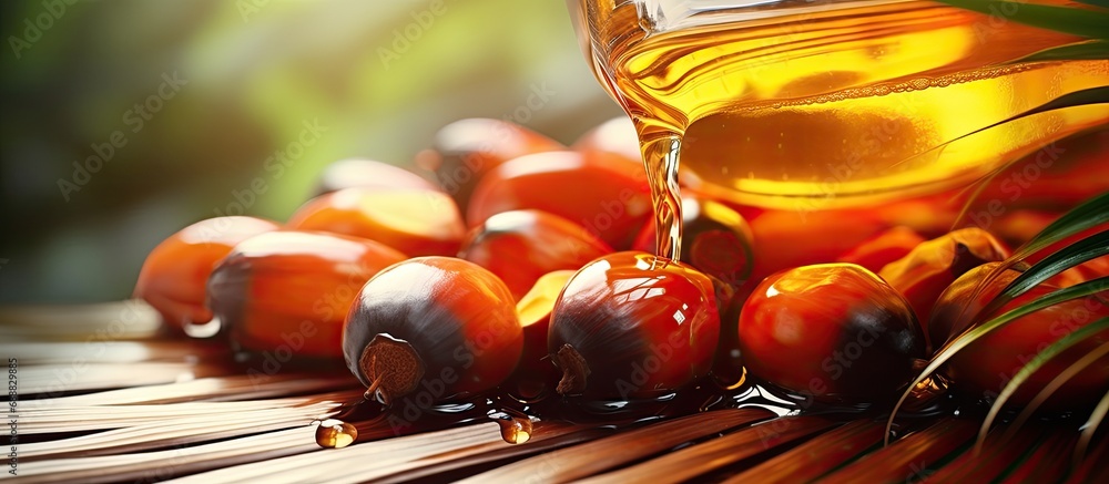 Palm oil is a vegetable oil made from the pulp of oil palms. Stock ...