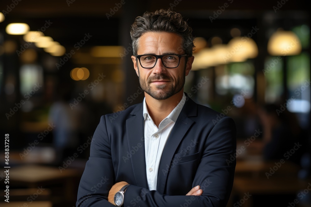 A confident gentleman exudes professionalism as he stands with crossed ...