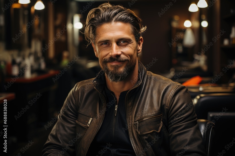 A rugged man with a charming smile and a well-groomed beard stands ...