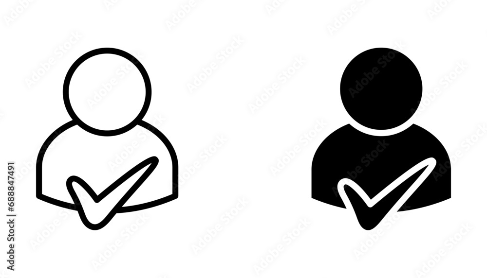 User account accepted symbol with tick, approved or applied person sign ...