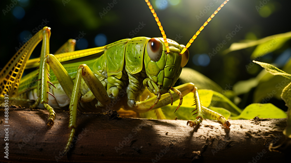 Macro image of Beautiful Katydid of Borneo Island., Grasshopper high ...