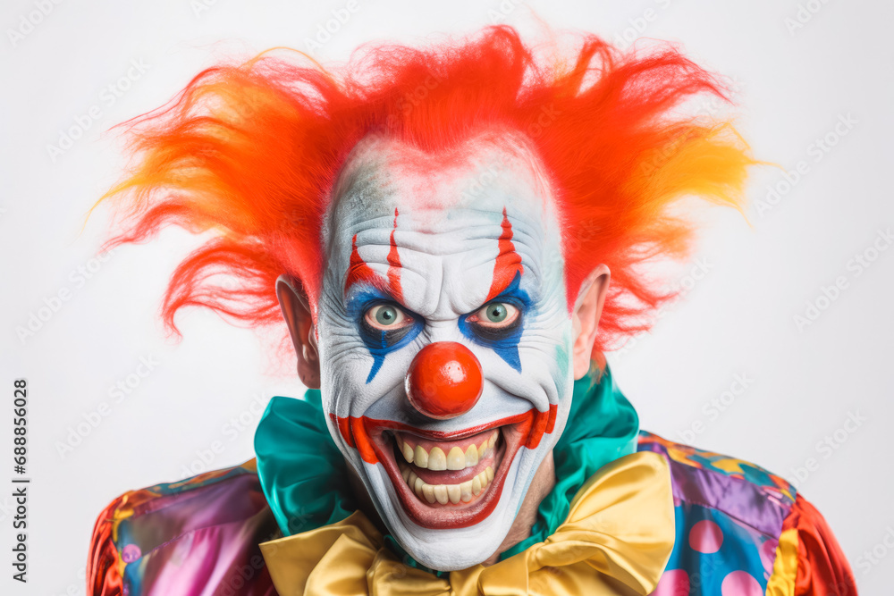 Portrait of a scary crazy looking maniac killer clown with make-up and ...