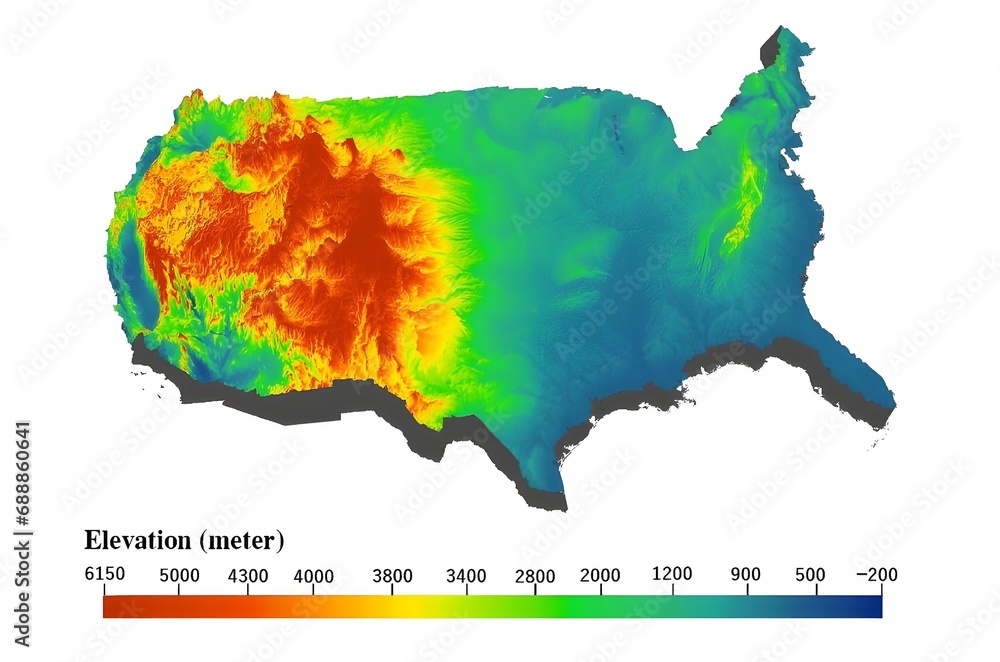 USA United States of America 3D Relief Elevation Map Stock Illustration ...