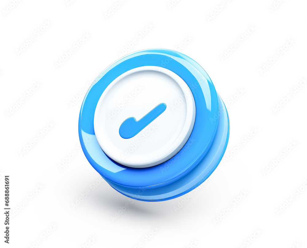 Blue and white button with a blue checkmark white background. Stock ...