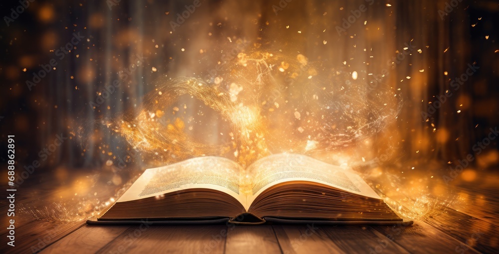 Enchanted magic book. Concept of education, imagination and creativity ...