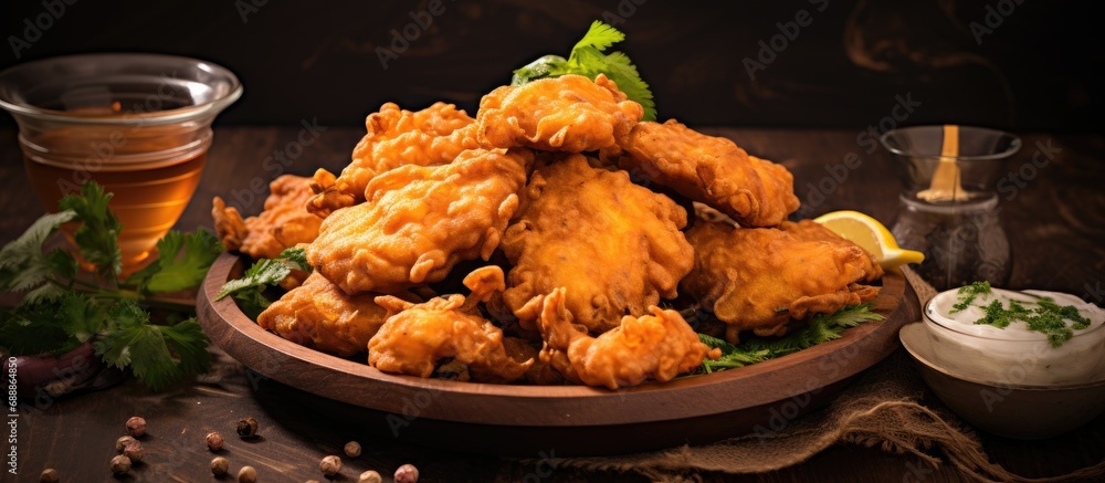 Traditional deep-fried fish pakora made with basa fish and chickpea ...