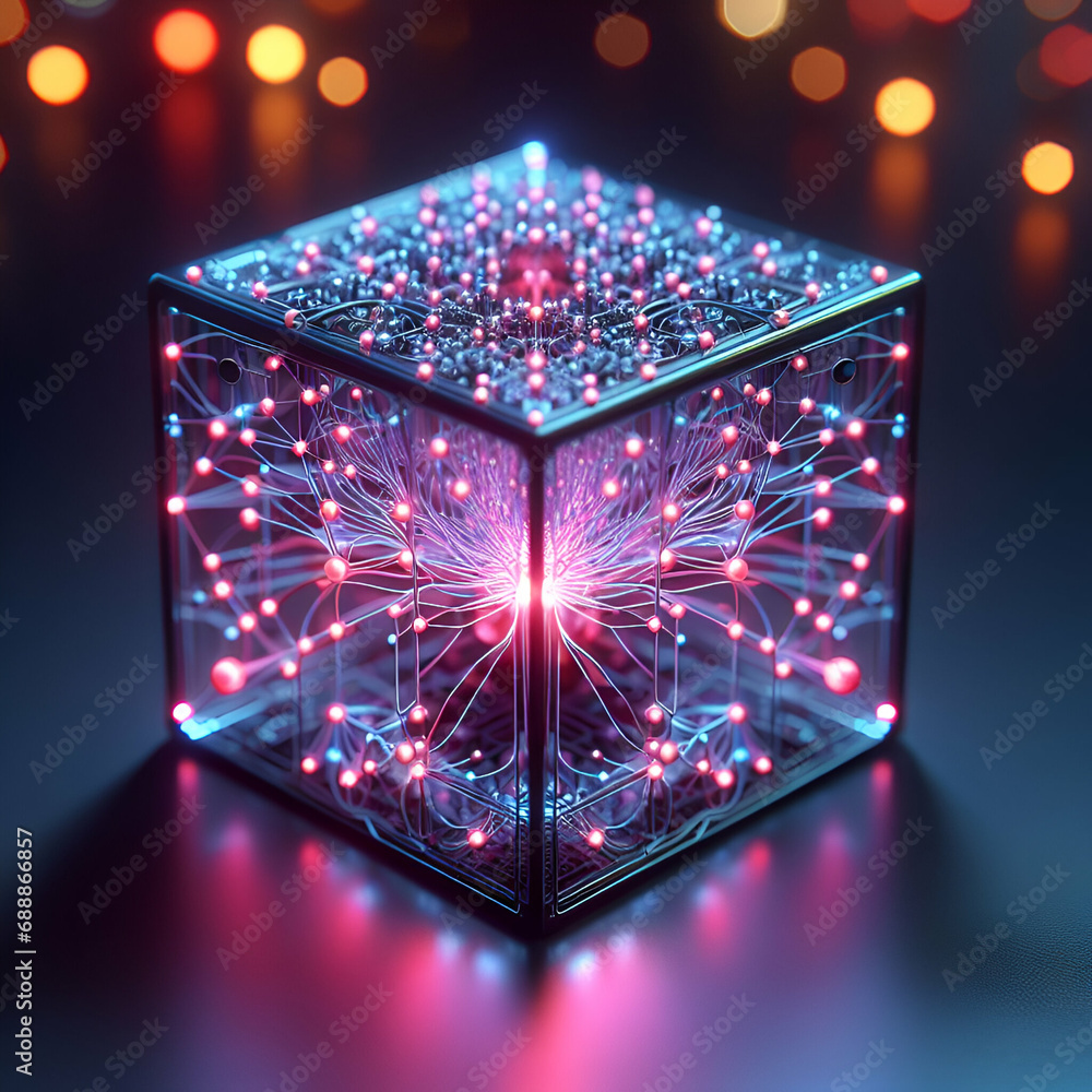 Machine Learning Neural Network LED Cube Glow Dots and Lines. Traversing & Navigating Inside New ...