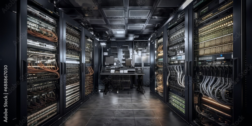Modern Server racks in computer network security server room data ...