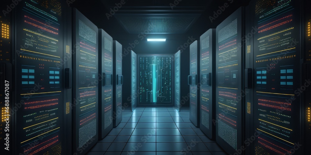 Modern Server racks in computer network security server room data ...