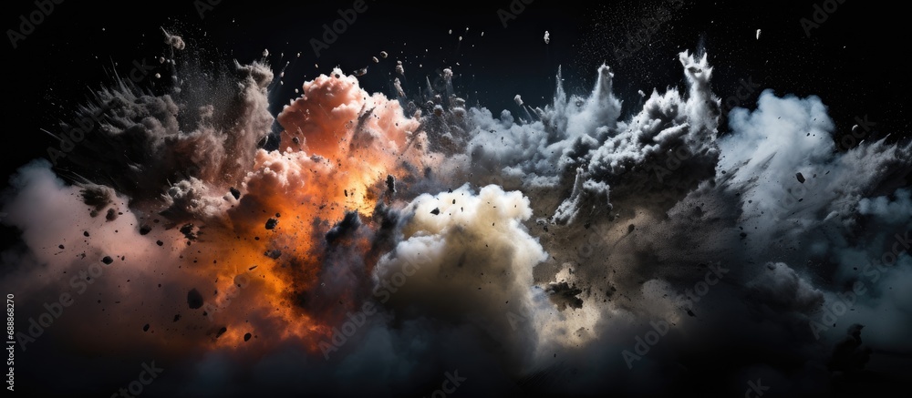Explosion of powdered debris against dark backdrop. Stock Photo | Adobe ...