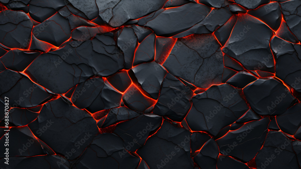 black background, volcanic cracked rock marbled pattern, red crack ...
