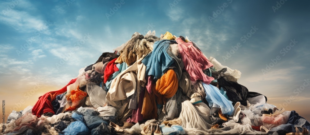Textile fabric clothing and shoe pile, recycling, upcycling, climate ...