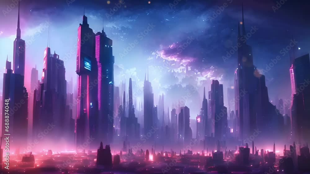 Lofi Cyberpunk Cityscape Skyline with Sunlight. Looping. Animated ...