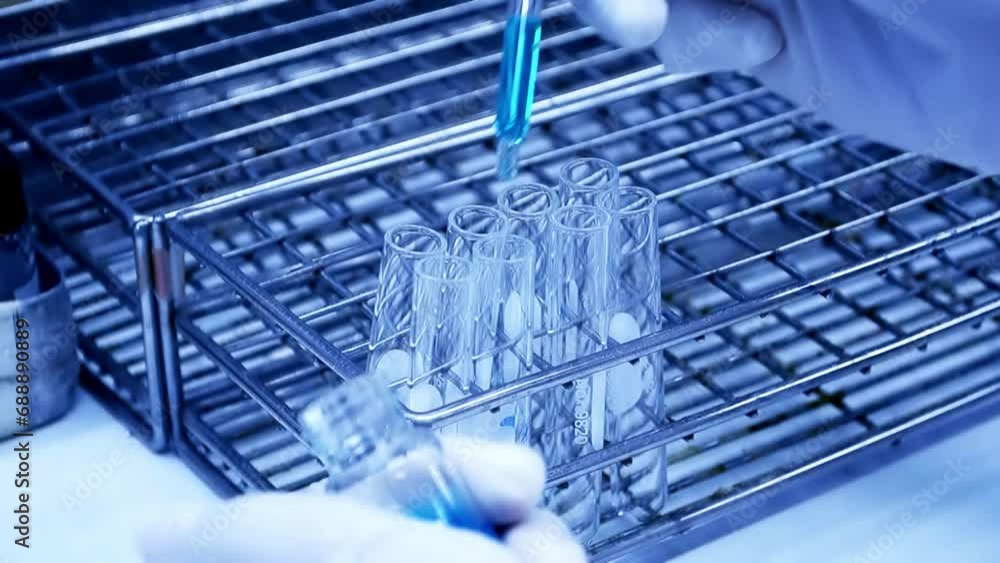 Close up test tube rack Plate and pipette in laboratory Chemist ...
