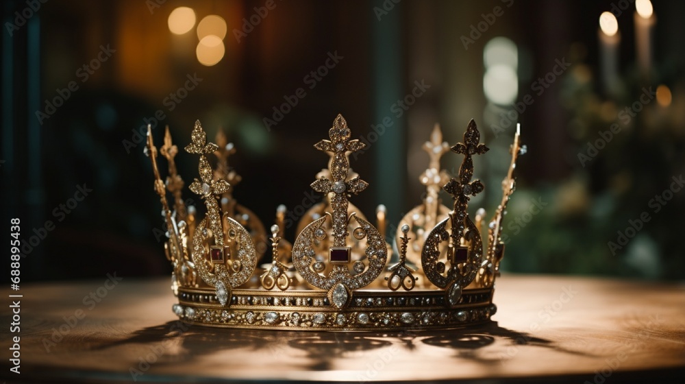 Elegant Diamond Crown on Black Background generated by AI tool Stock ...