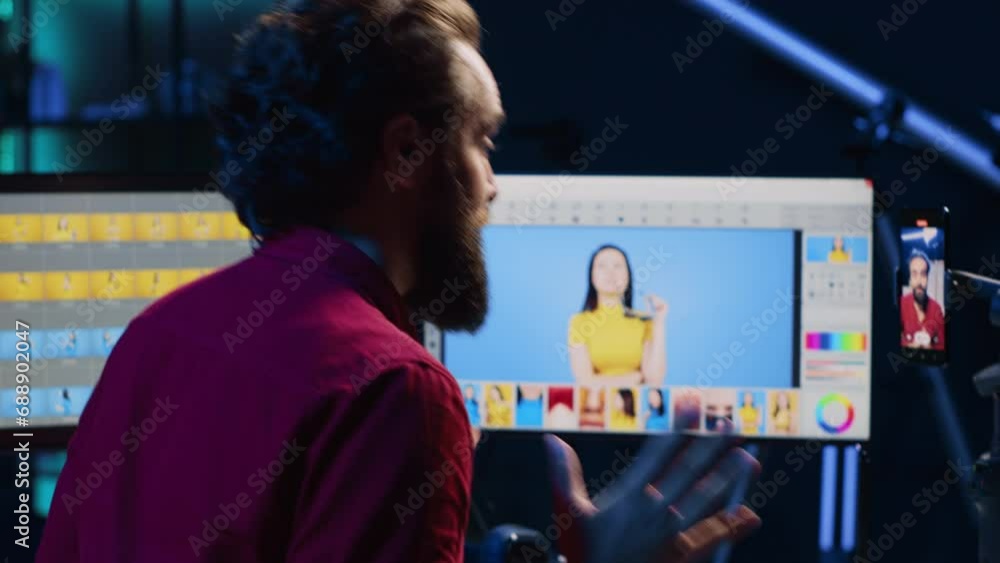 Photographer using selfie smartphone camera to film content for ...