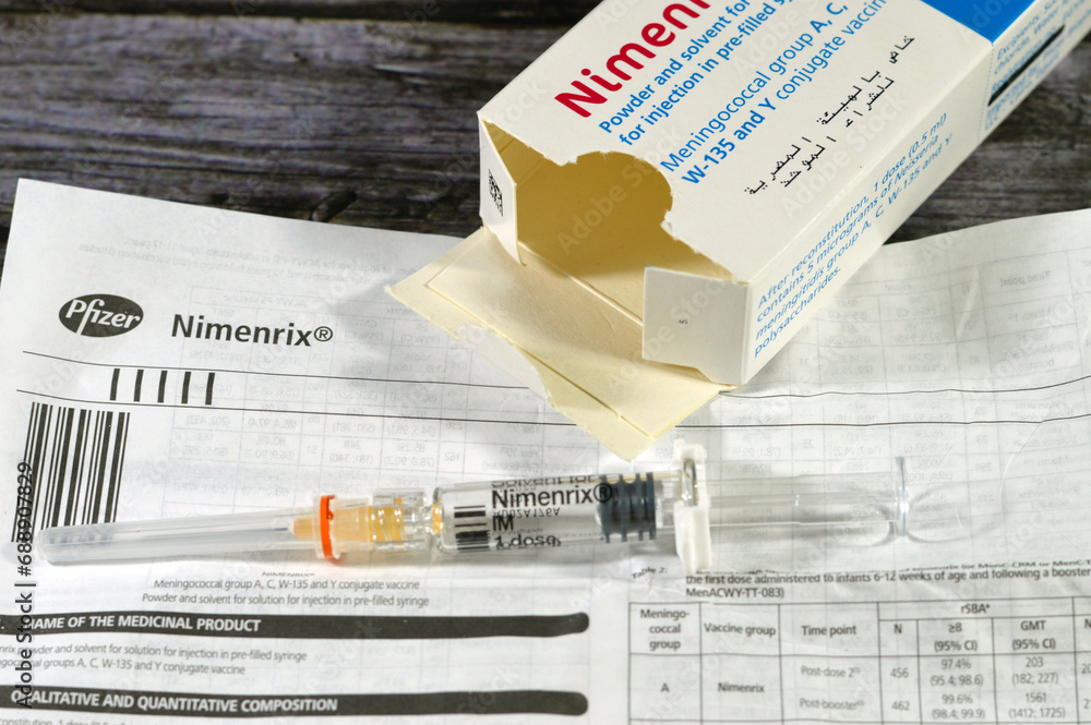 Cairo, Egypt, December 4 2023: Nimenrix is a vaccine used to protect ...