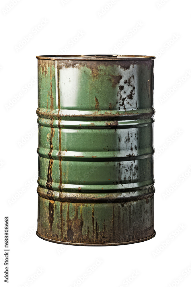 Old rusty oil barrel isolated on transparent background. Green metal ...