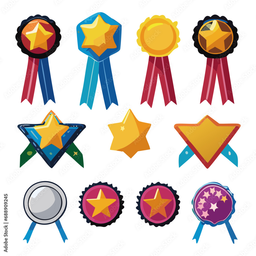 Game rank badges set isolated on background. Vector cartoon ...