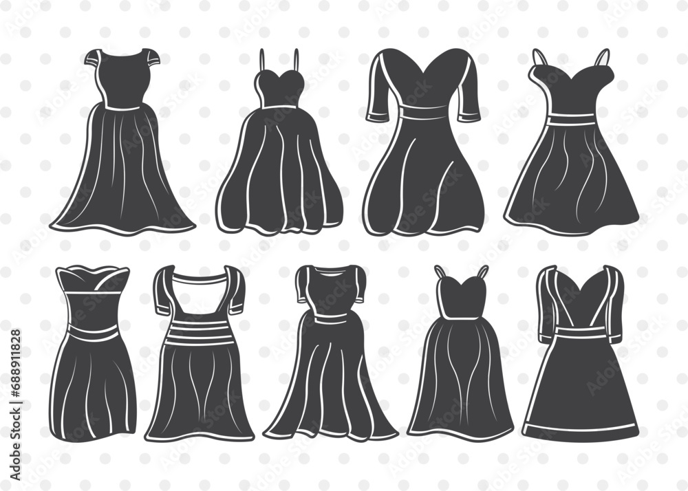Vetor de Wedding Dress SVG, Dress Clipart, Short Dress Svg, Strapless ...