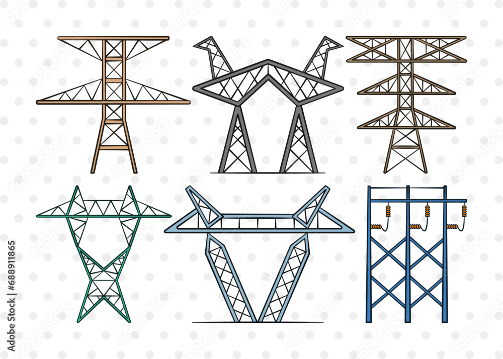 Transmission Tower SVG, Tower Clipart, Power Lines Svg, Electricity ...