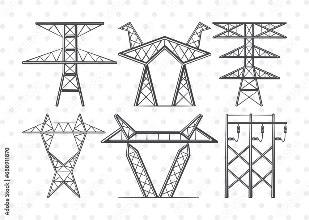 Transmission Tower SVG, Tower Clipart, Power Lines Svg, Electricity ...